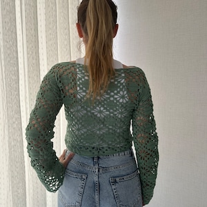 Crochet Long Sleeve Top, Handmade Summer Top, Crochet Vintage Style ...
