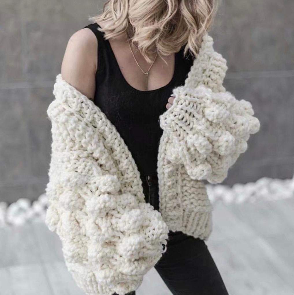 Handmade Knit Sweater, Bubble Sleeve Cardigan, Thickening Knitting ...