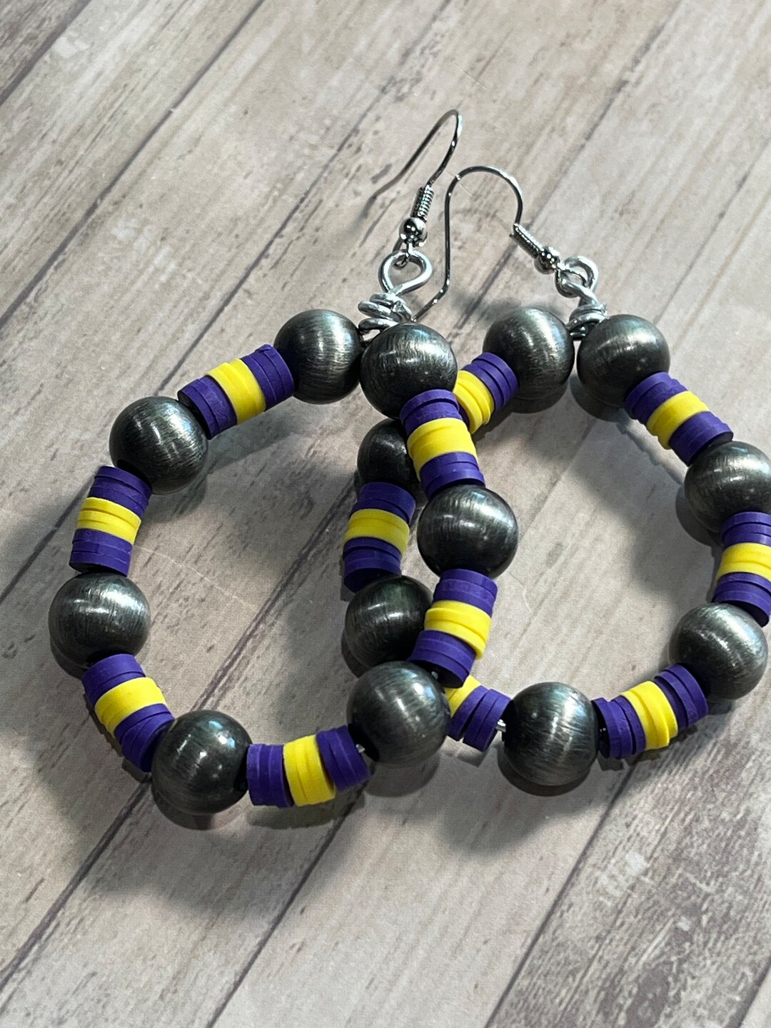 Purple and Yellow School Spirit Earrings, Faux Navajo Beads, School ...