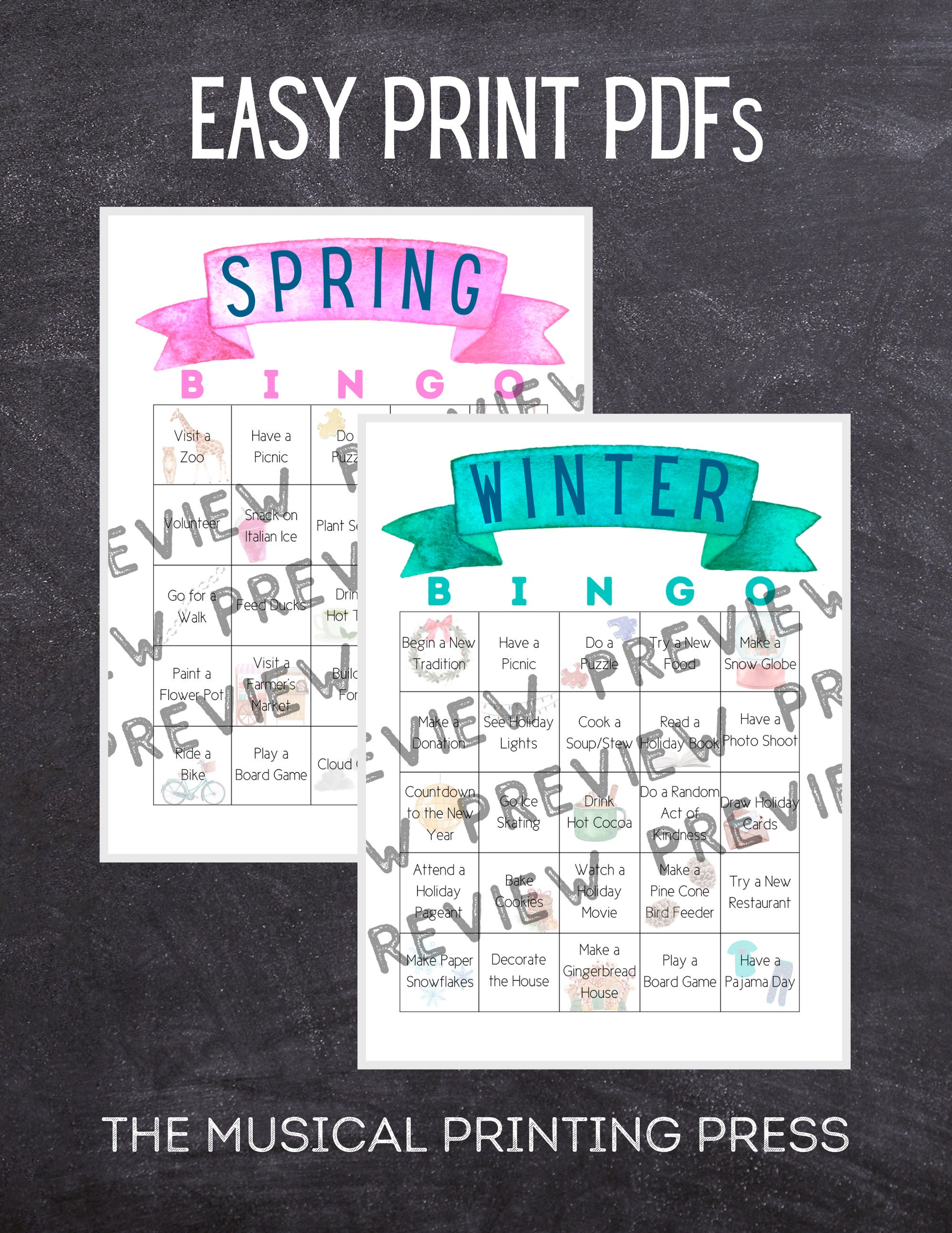 Seasonal Bingo Cards | Family Fun Activities Bucket List | Spring ...
