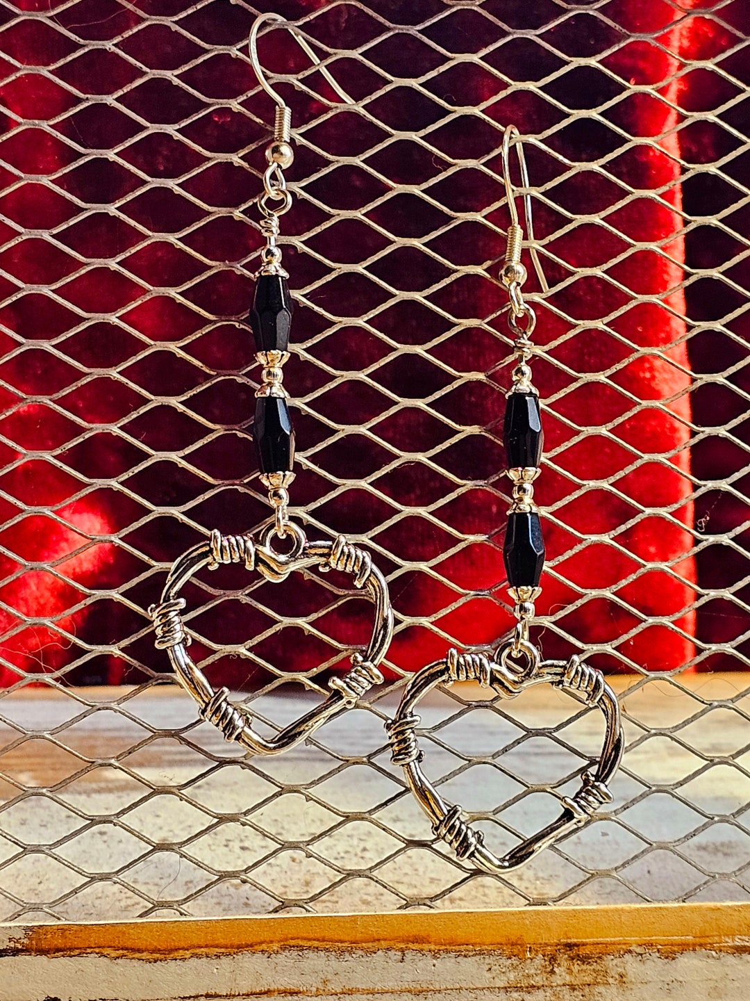 Goth Black Barb Wire Heart Long Drop Earrings - Etsy
