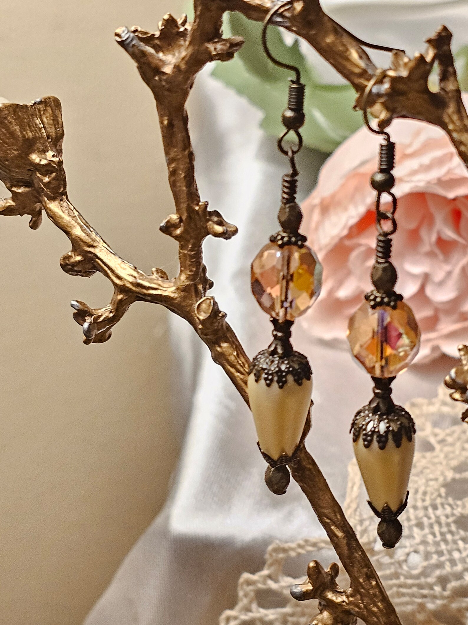 Victorian*whisper of Pink Glass Drop Earrings* Regency - Etsy