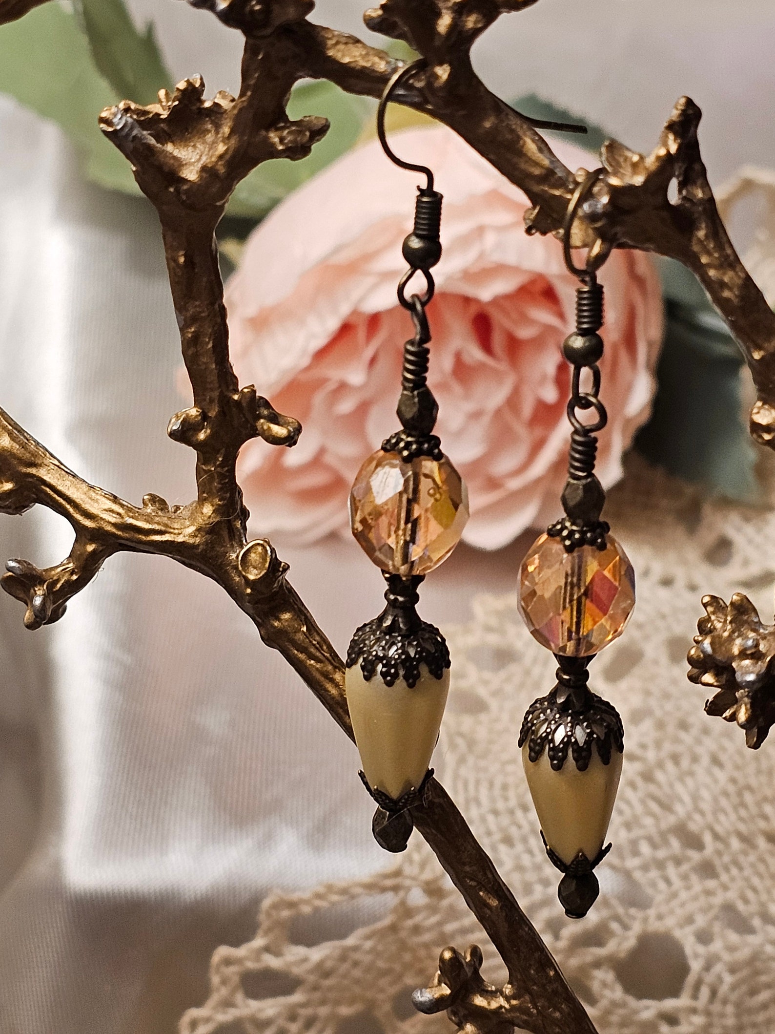 Victorian*whisper of Pink Glass Drop Earrings* Regency - Etsy