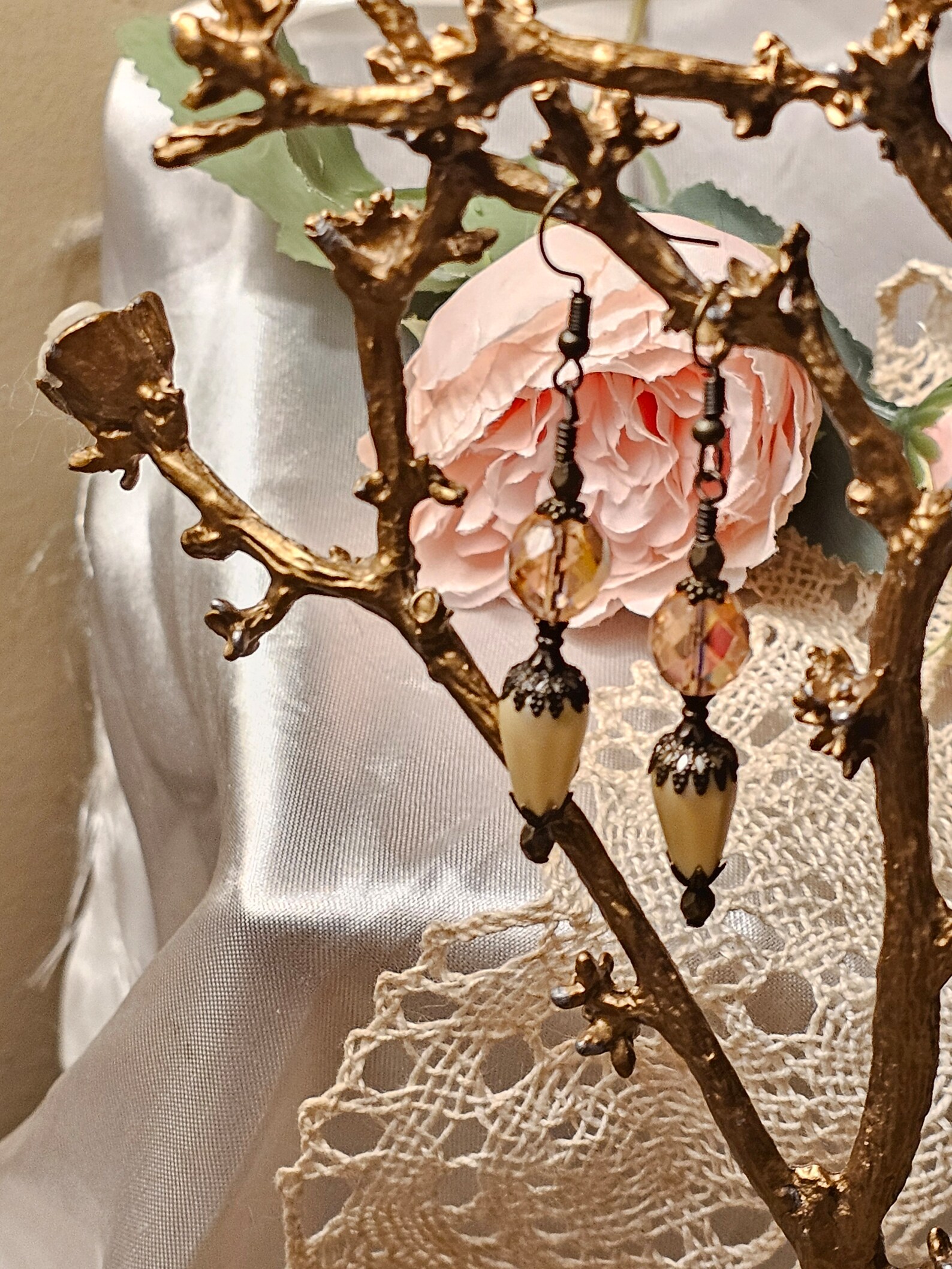 Victorian*whisper of Pink Glass Drop Earrings* Regency - Etsy
