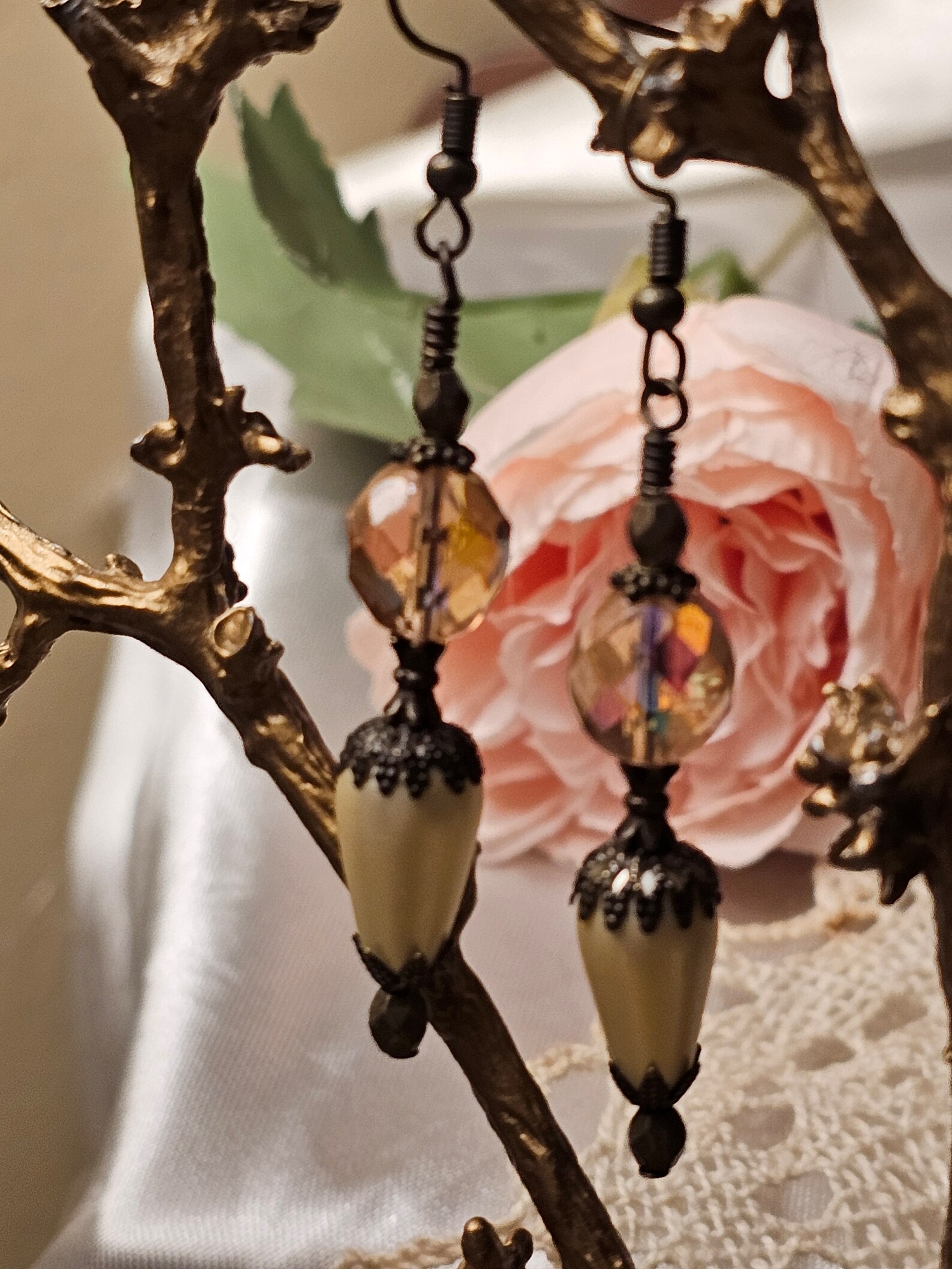 Victorian*whisper of Pink Glass Drop Earrings* Regency - Etsy