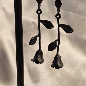 Black Rose Earrings * Black Long Stem Rose Earrings - Etsy
