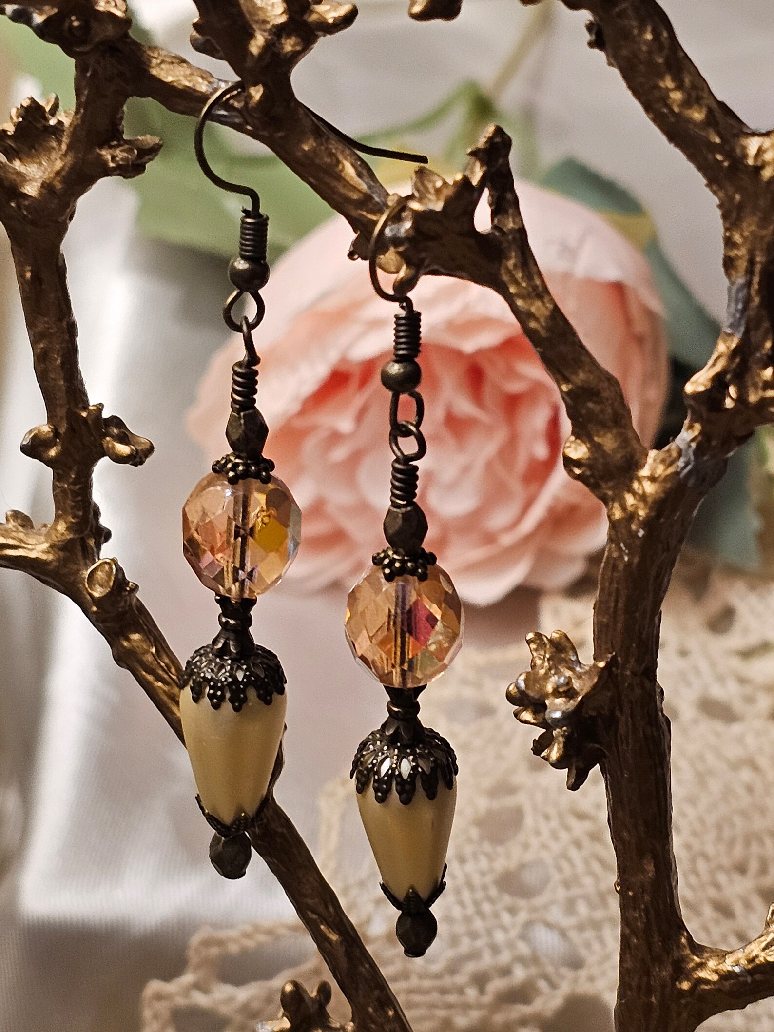Victorian*whisper of Pink Glass Drop Earrings* Regency - Etsy