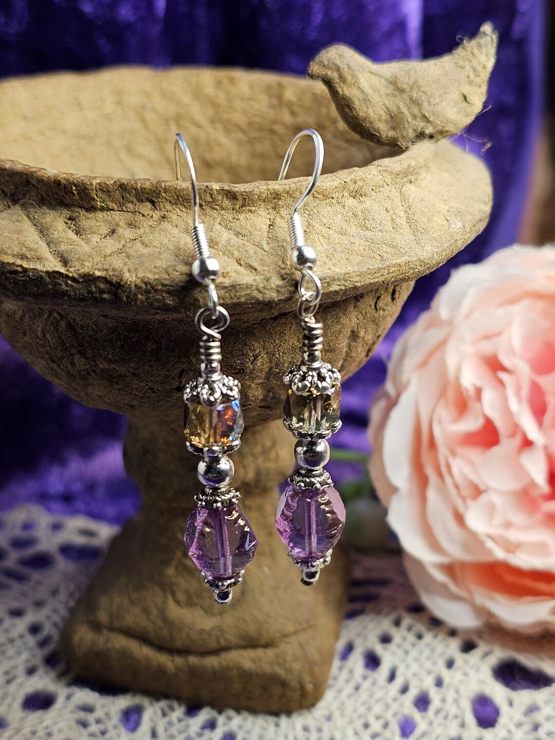 Orchid Lavender Glass Drop Earrings in Silver *hypoallergenic - Etsy