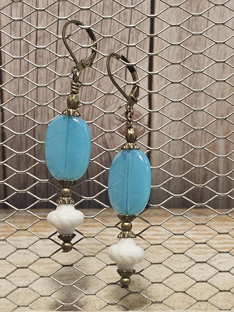 1920s Milk Glass and Robin Egg Blue Glass Bead Drop Earrings - Etsy