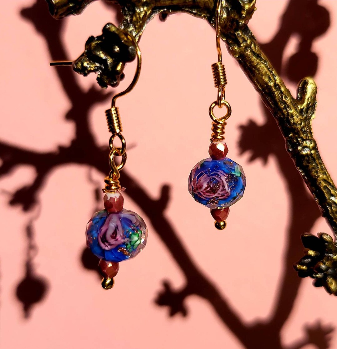 Wedgewood Blue Rose hand Painted Bead Handmade Earrings - Etsy