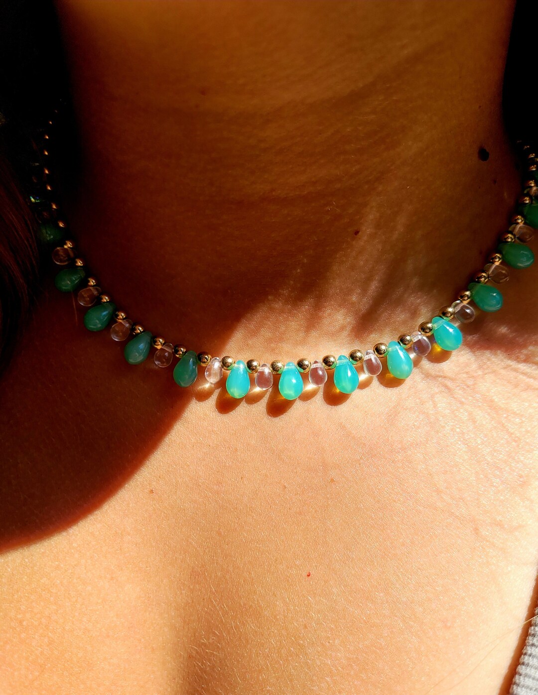 Bridgerton Collection Mermaid Choker in Sea Mist Green With Gold. - Etsy
