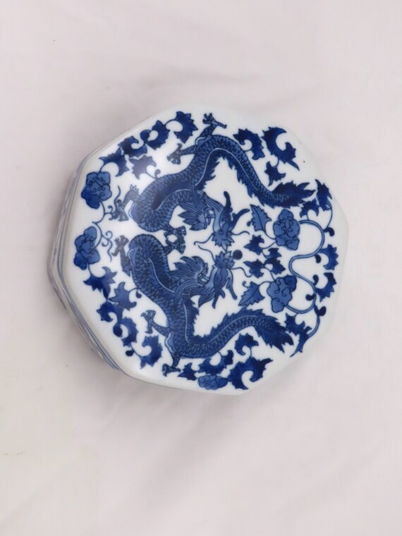 Vintage Chinese Porcelain Octagonal Dragon Trinket/Po… - Gem