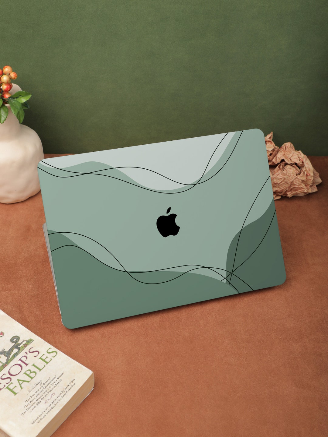 Green Abstract Lines MacBook Case Apple MacBook M2 Air 13 A2681 Case ...
