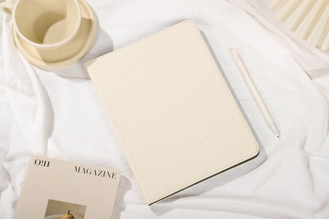 Beige Weave Personalized Leather iPad Case, iPad Air 4/5 2022, iPad Pro ...
