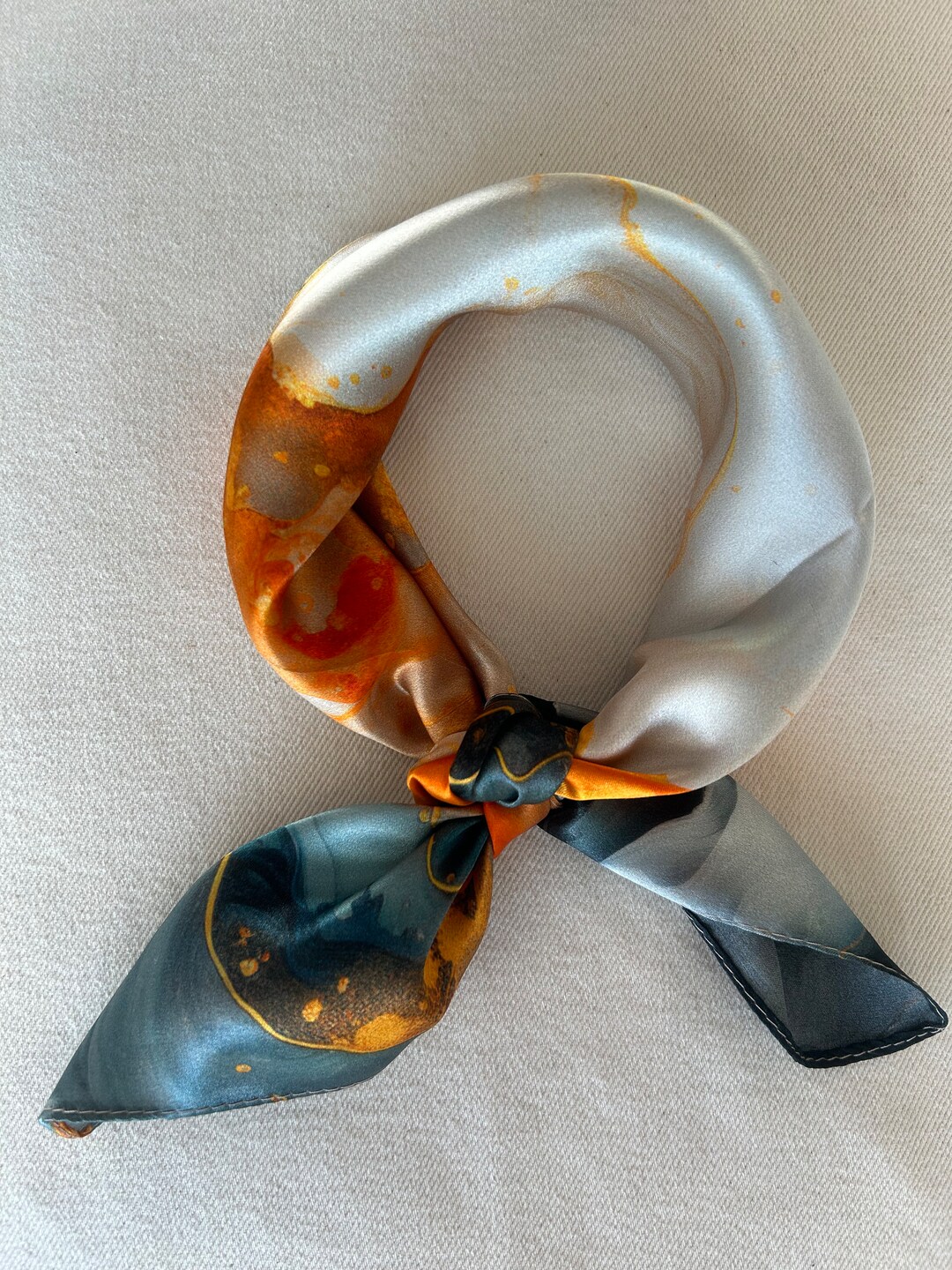 Mulberry Silk Scarf: Vibrant Blue Orange Neckerchief (21" X 21") - Etsy