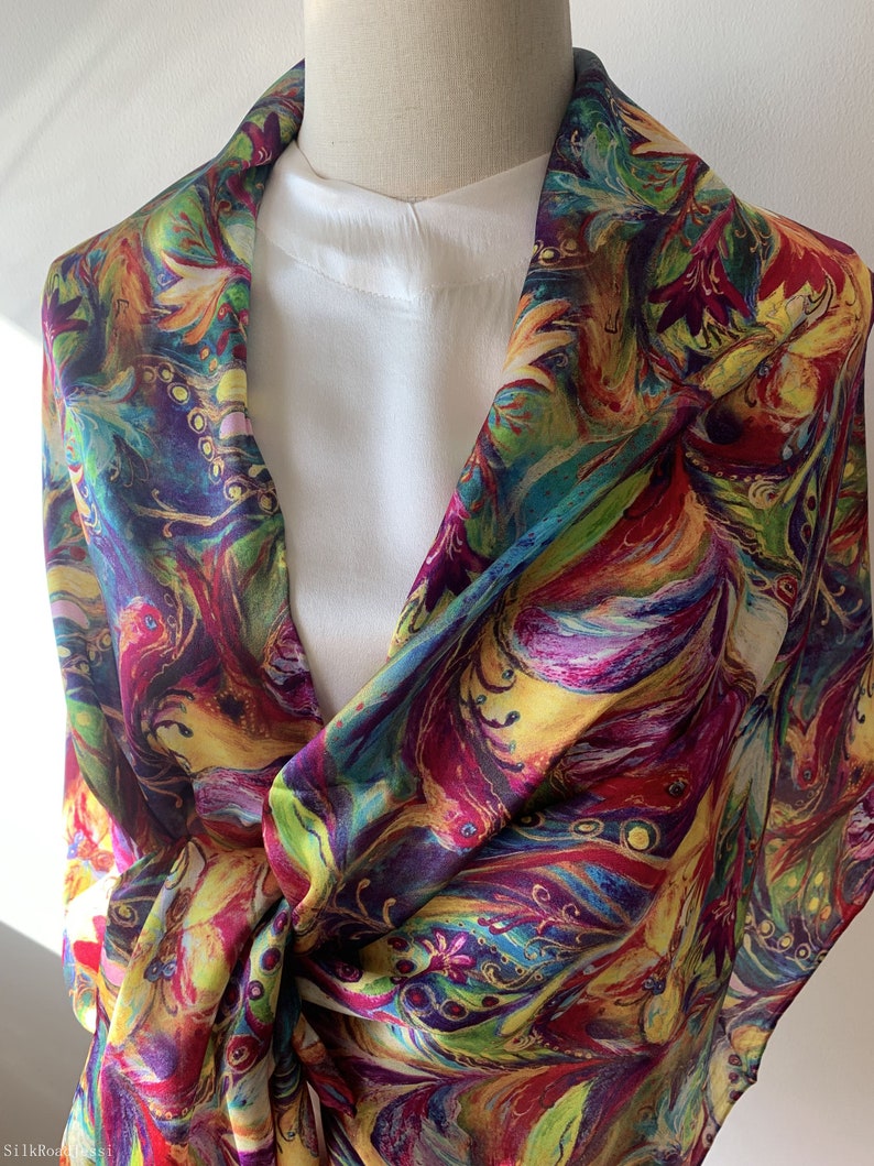 Mulberry Silk Scarf: Abstract Art, Colorful Purple Red - Etsy