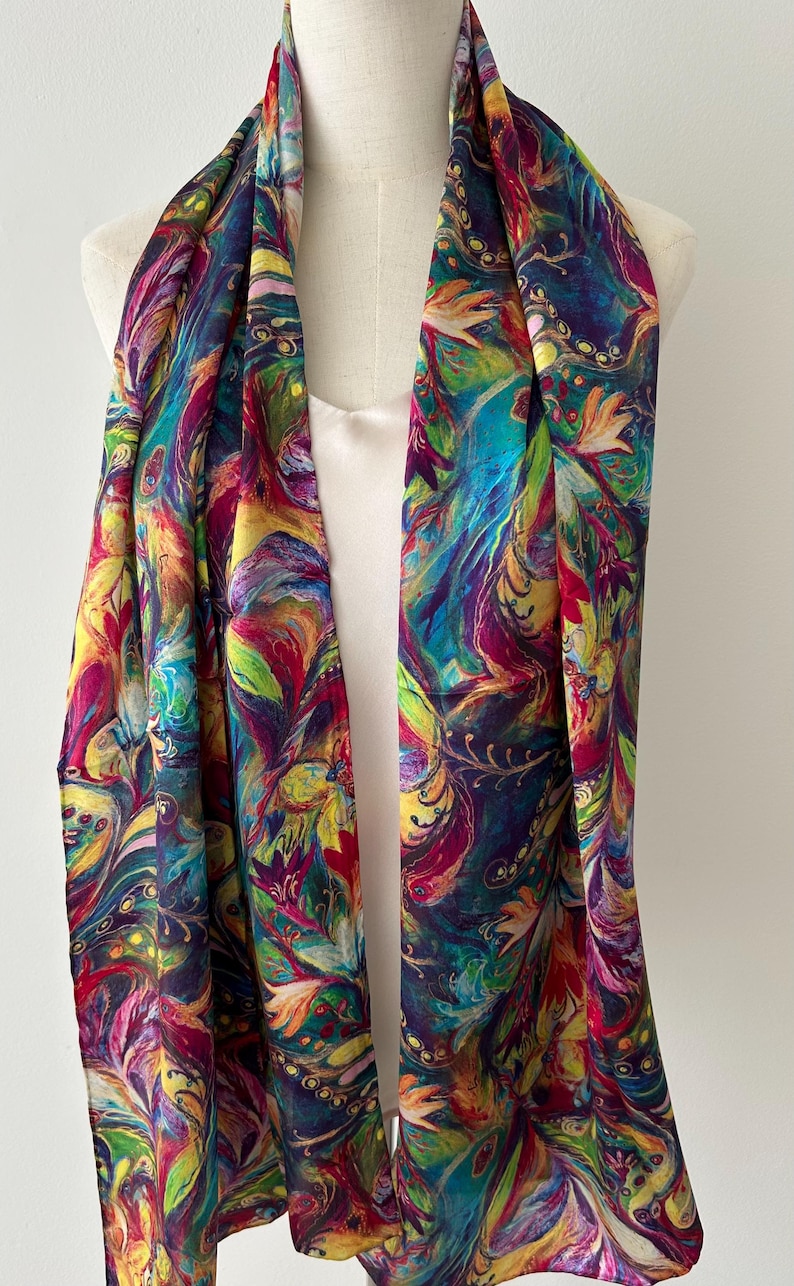 Mulberry Silk Scarf: Abstract Art, Colorful Purple Red - Etsy
