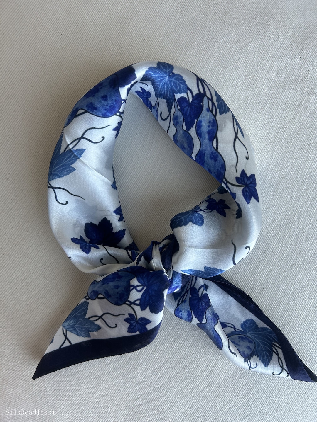 Pure Mulberry Silk 21" X 21" Small Scarf Antique Blue Porcelain Blue ...