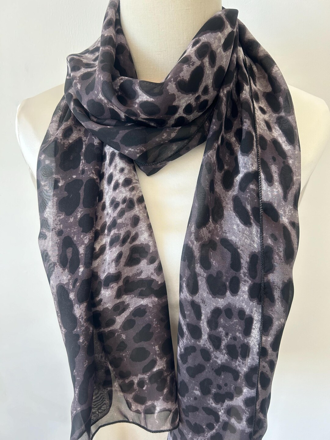 Natural Silk Chiffon Scarf Long Narrow 67" X 14" Sheer Black White ...