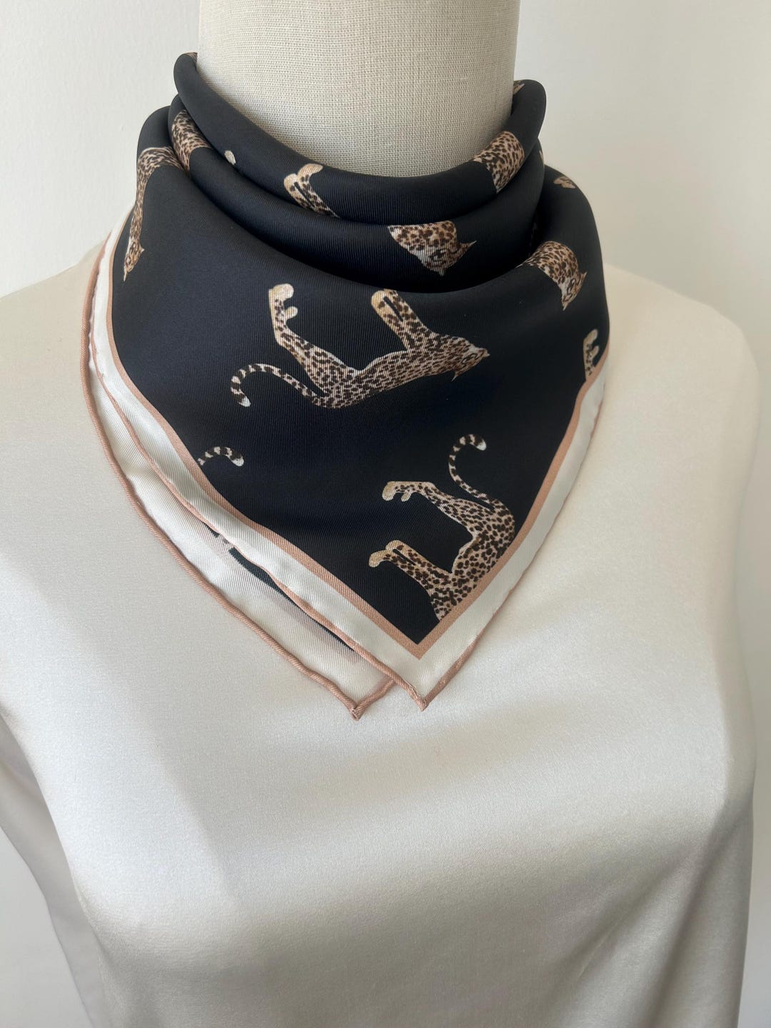Cheetah Print Silk Twill Scarf: Black & Gold Animal Print, 26" Square ...