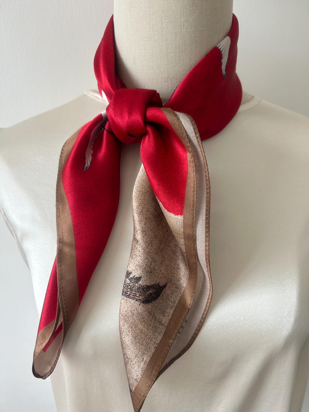 Red Mulberry Silk Scarf: Chinese Cranes Art, 26" Square - Etsy