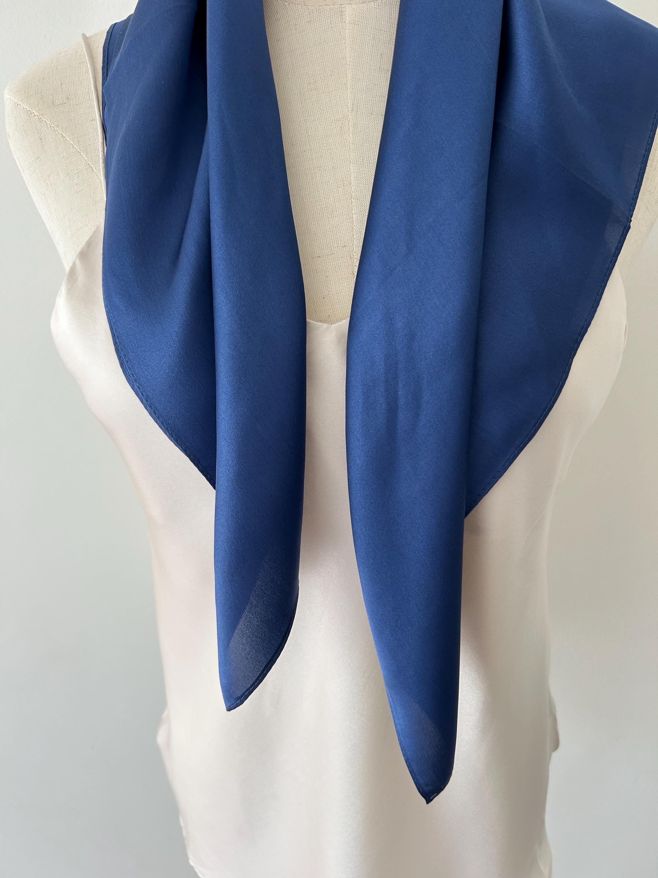 Mulberry Silk Scarf: Navy Blue Neckerchief (26