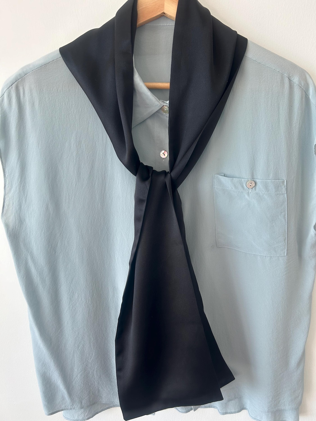 Pure Natural Mulberry Silk Narrow Long Scarf 60" X 6.6" Black Silk Neck ...