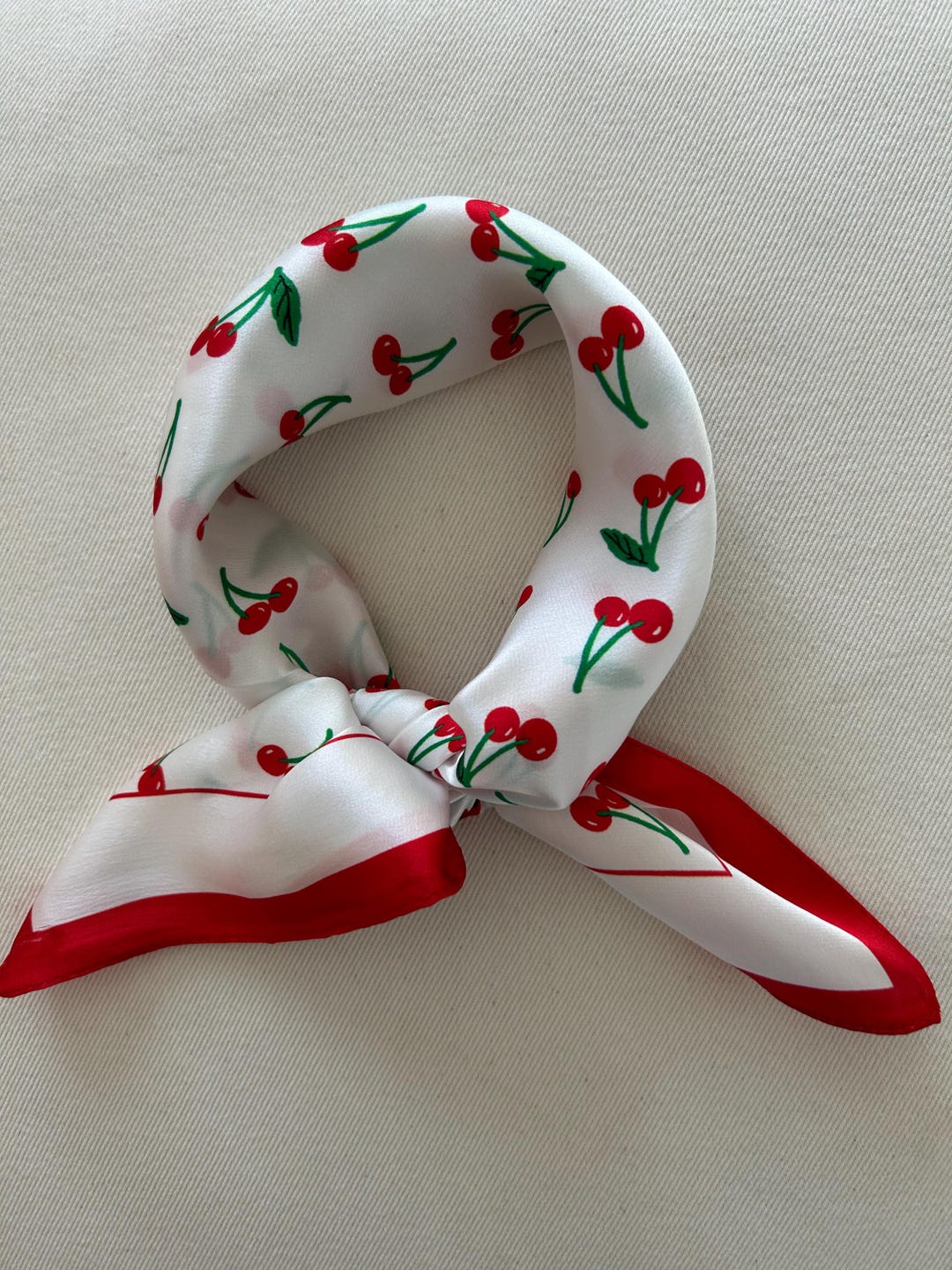 Mulberry Silk Scarf: Red Cherries Neckerchief (21”x21”) Christmas for ...
