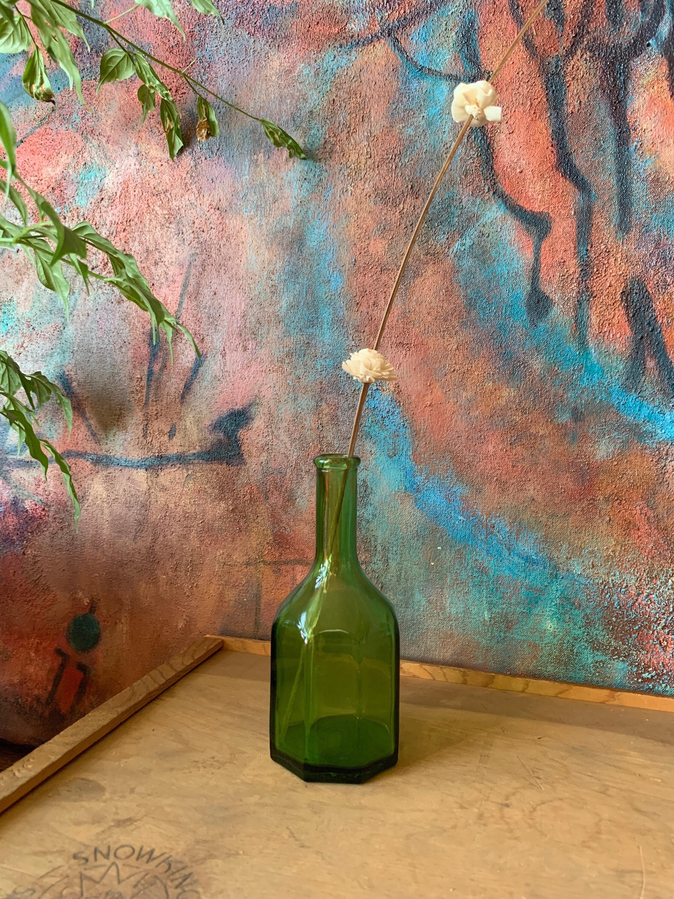 1970s Wheaton Glass Green Glass Bud Vase, Made in New Jersey, Octagon ...