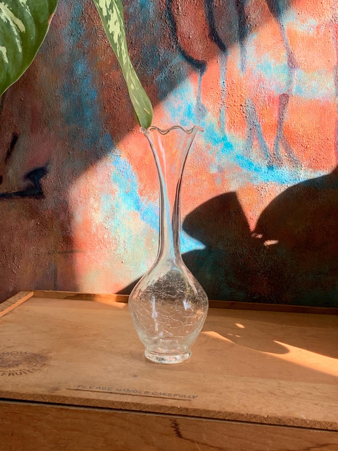 Vintage Crackle Glass Fluted Bud Vase, Small Clear Glass Elegant Home ...