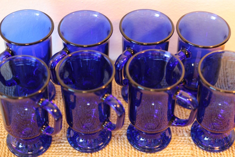 Anchor Hocking Cobalt Blue Glass Footed Irish Coffee Mugs, Set of 8 ...