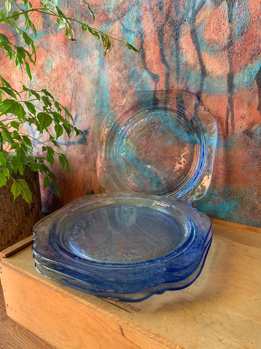 1930s Federal Glass Madrid Pattern Dinner Plates Set of 4, Made in Ohio ...