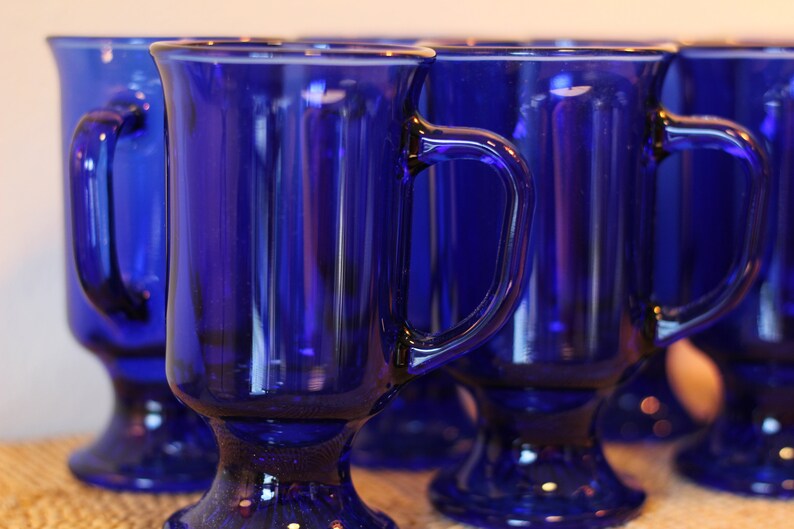 Anchor Hocking Cobalt Blue Glass Footed Irish Coffee Mugs, Set of 8 ...