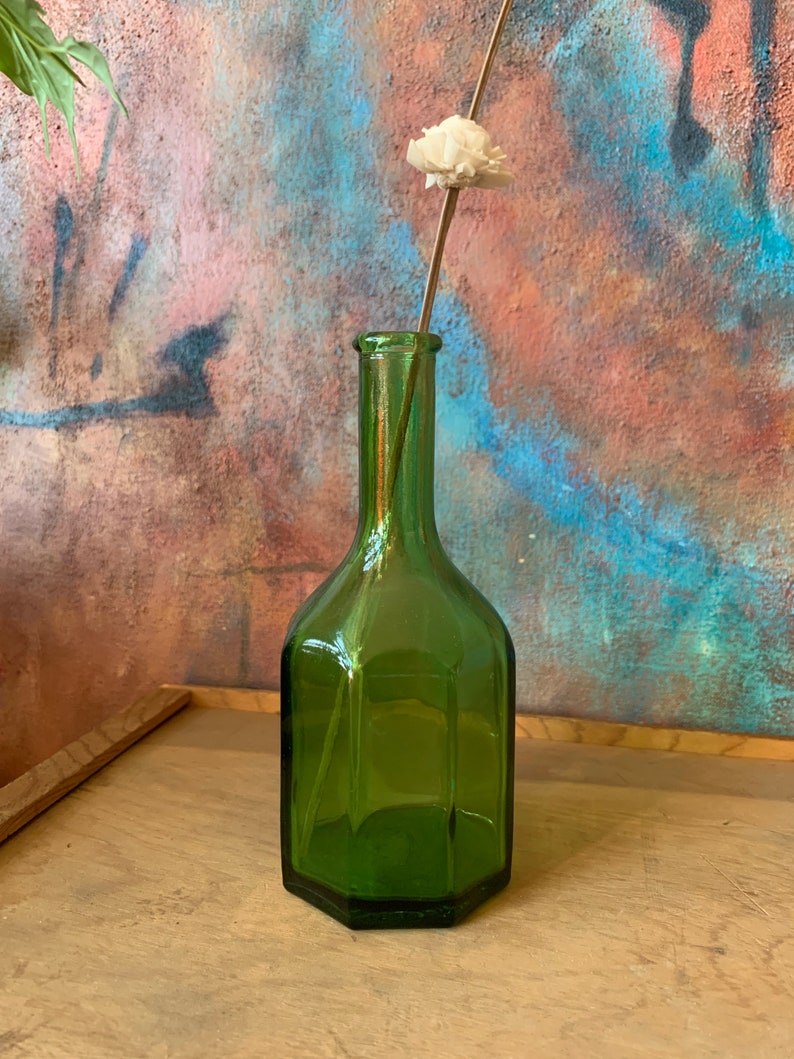 1970s Wheaton Glass Green Glass Bud Vase, Made in New Jersey, Octagon ...