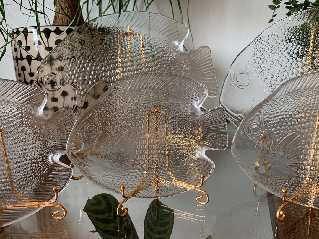Arcoroc France Vintage Glass Fish Plates Set of 2 Dinner/salad Plates ...