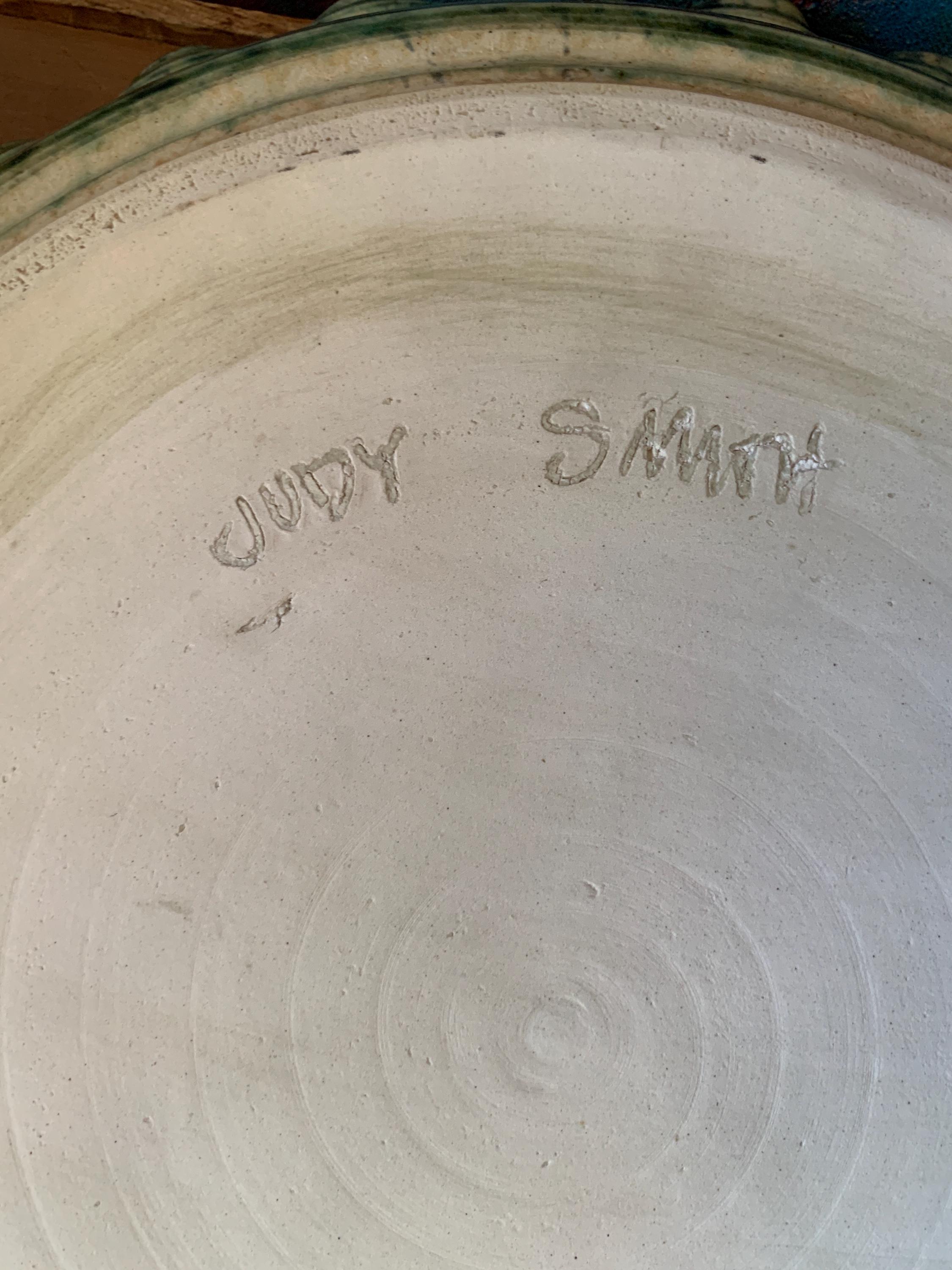 1999 Signed Judy Smith Pottery Console Bowl or Platter, Speckled Blue ...