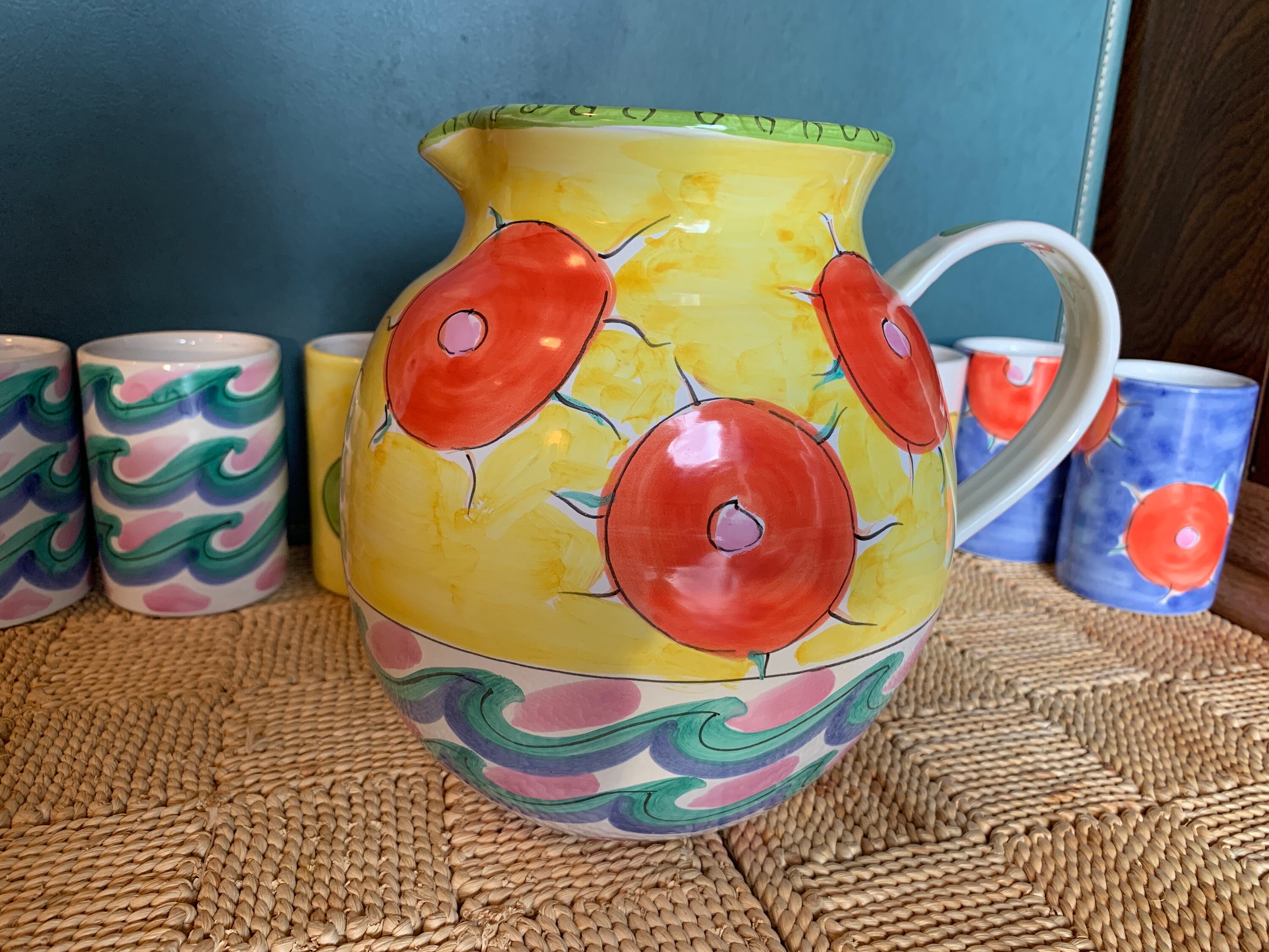 RARE Italian Pottery Pitcher & Cups Set of 9, 1991 Elizabeth Barnett ...