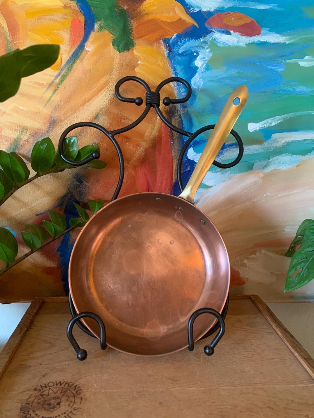 Vintage Solid Copper Skillet Pan With Brass Handle, Made in Portugal ...