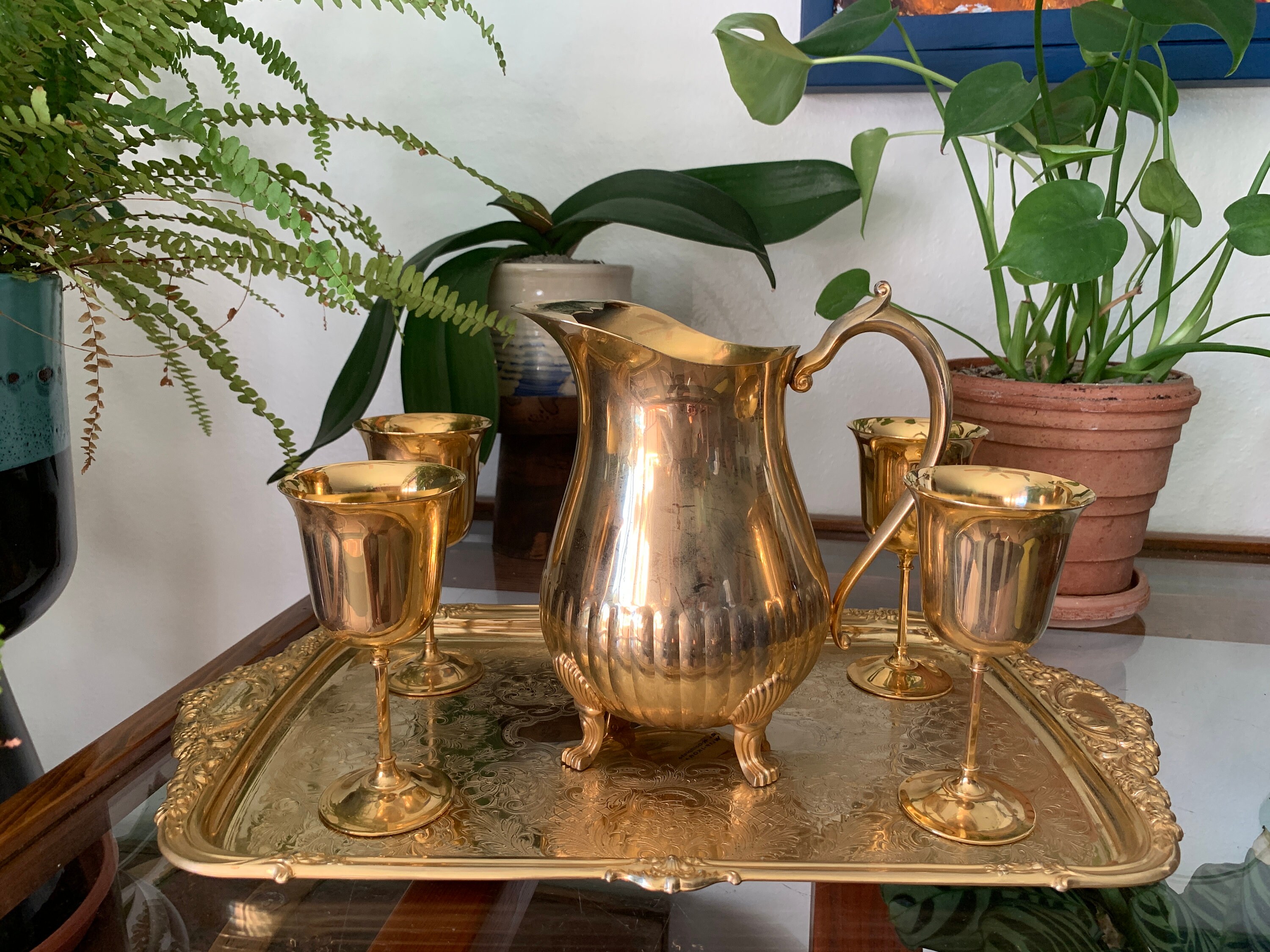 1940's WMF Ikora Germany 24-karat Gold-plated Pitcher Wine Goblets ...