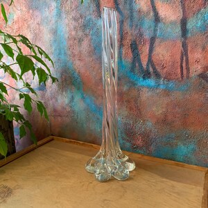 Vintage Elephant Foot Bud Vase, Elegant Clear Glass Twisted Ribbed Neck ...