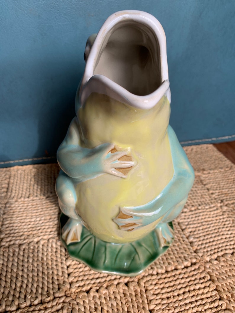 Vintage Majolica Hand-painted Frog Pitcher or Watering Can, Green ...