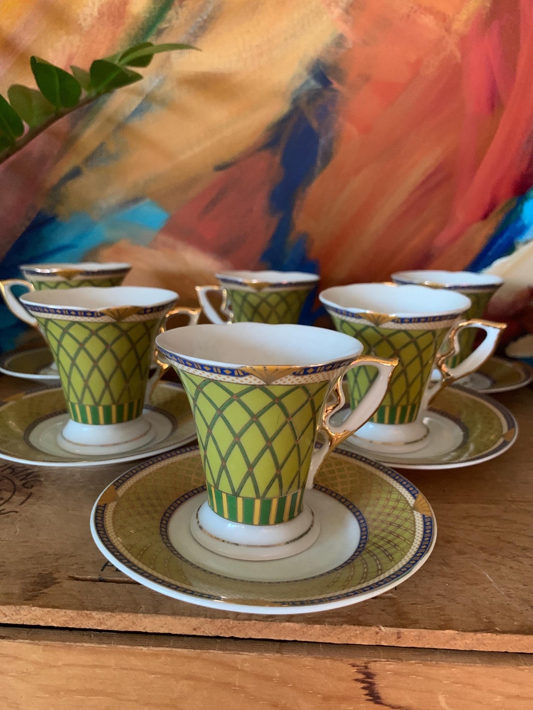 Vintage Italian Porcelain Tea or Demitasse Cup & Saucer Set of 6, NEW ...
