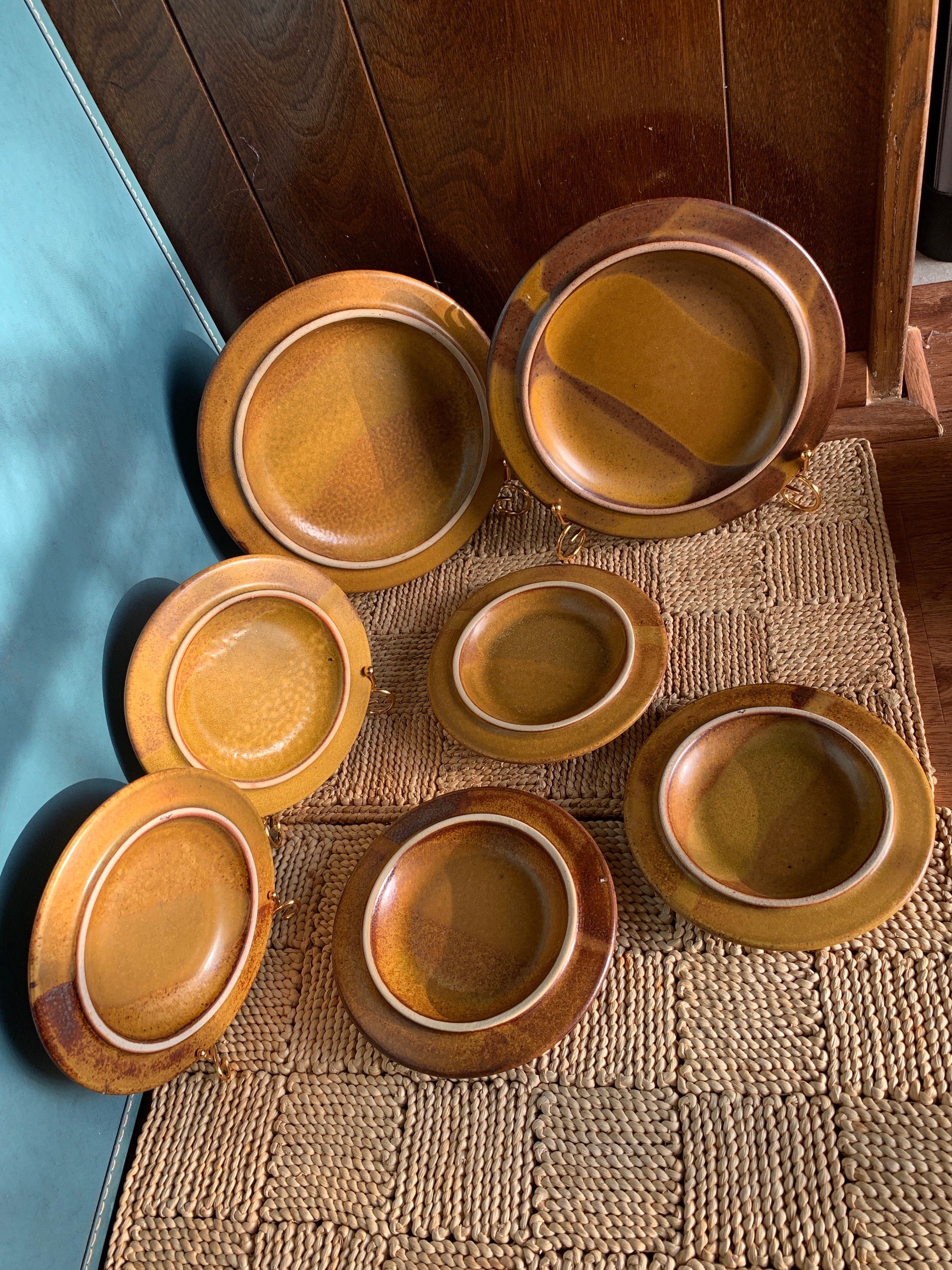 Antique Stoneware Dinnerware Set, Brown Rustic Glazed Pottery, Vintage ...