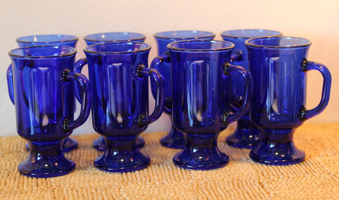 Anchor Hocking Cobalt Blue Glass Footed Irish Coffee Mugs, Set of 8 ...