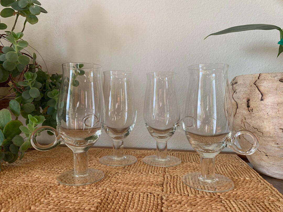 Vintage Hand Blown Glass Irish Coffee Glasses Set of 4, Stemware With ...