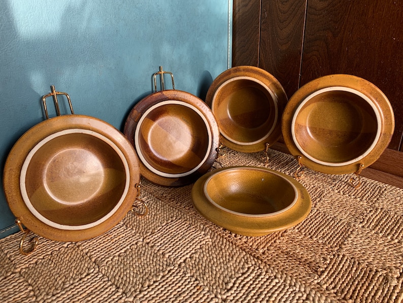 Antique Stoneware Dinnerware Set, Brown Rustic Glazed Pottery, Vintage ...