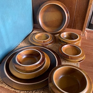 Antique Stoneware Dinnerware Set, Brown Rustic Glazed Pottery, Vintage ...