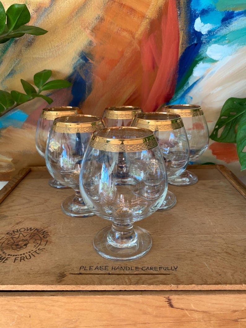 Vintage Pasabahce Circle "art of Glass" Gold-rimmed Brandy or Cognac ...