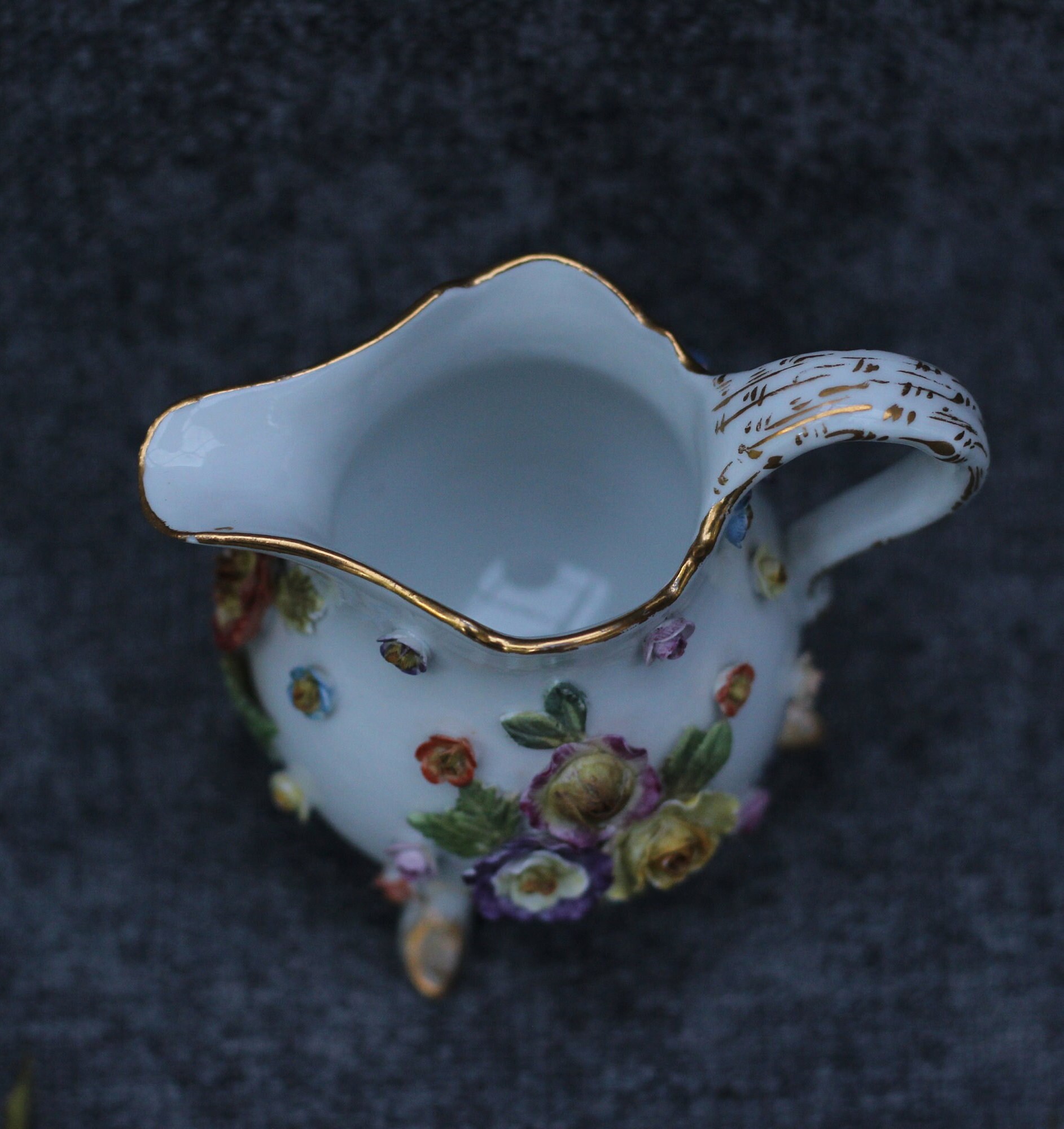 Meissen Antique Porcelain Miniature Footed Floral Creamer, Gold Gild ...
