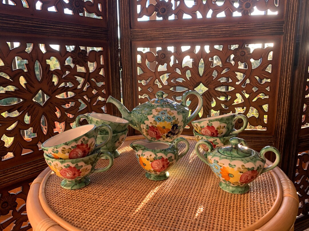 Santoriello Vietri Handmade Italian Pottery Glazed 9-piece Tea Set ...